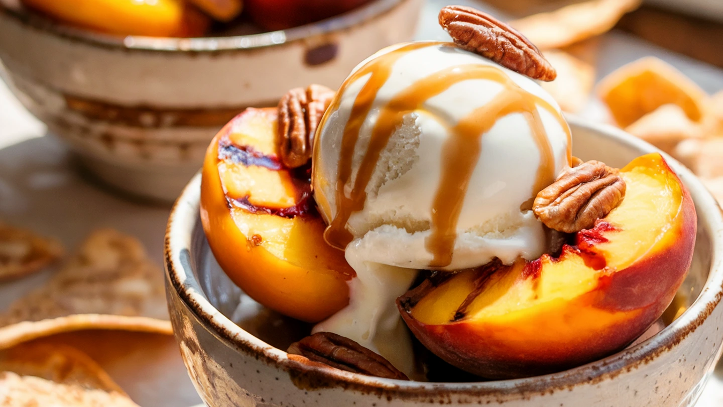 Grilled Peach Sundaes with Cinnamon Sugar Tortilla Chips ...
